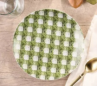 VALERIE PARR HILL Set Of 4 8' Checked Ceramic Plates Valerie