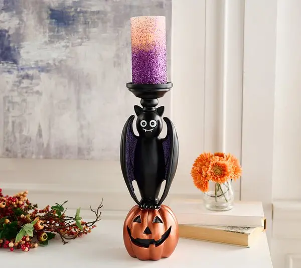 HAY & HARVEST Resin Pillar Holder With Led Candle