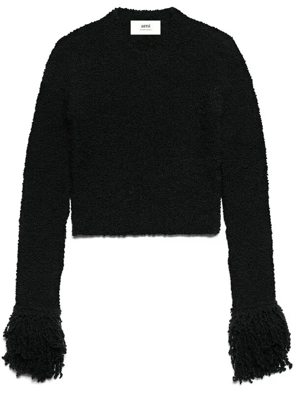 Ami Fringed-trim Cropped Jumper - Black