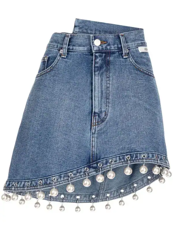 Kimhekim Faux-Pearl Embellished Mini Denim Skirt In Blue 40% Off
