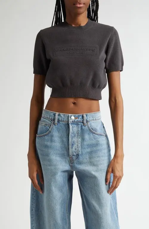 Alexander Wang Embossed Logo Crop Sweater - Grey