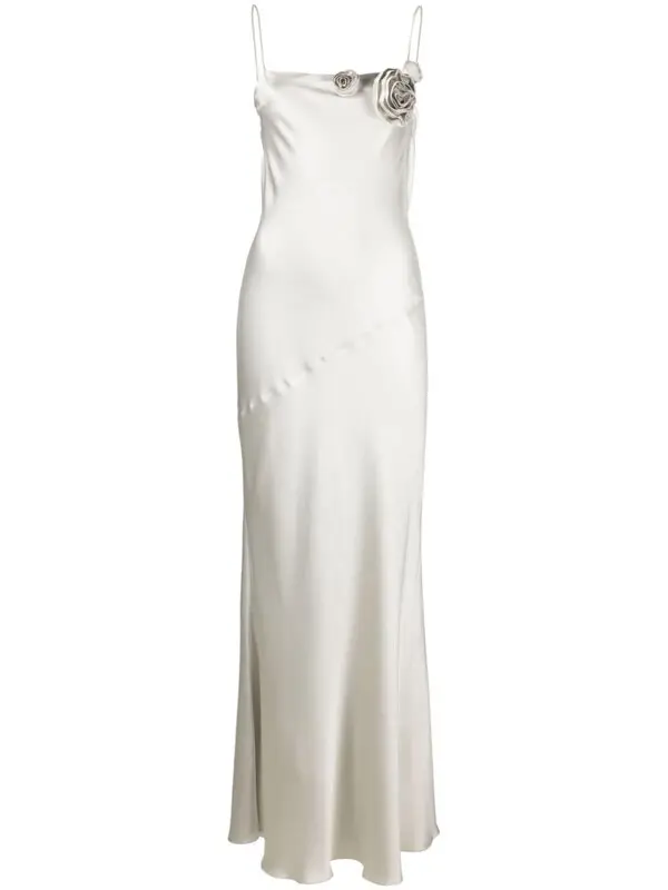 Blumarine Floral-motif Draped Long Dress - Grey