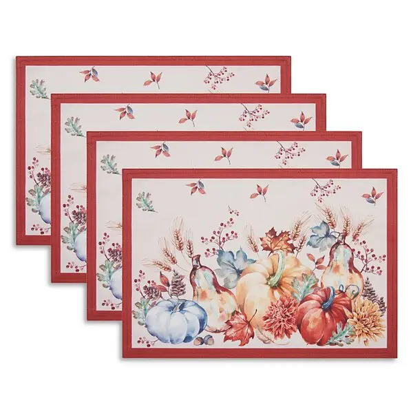 ELRENE HOME FASHIONS Botanical Harvest Pumpkin Engineered Placemats, Set Of 4