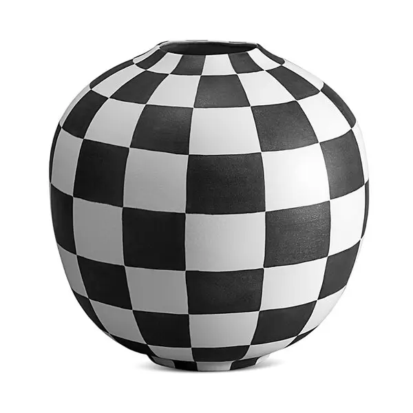 L'Objet Damier Large Porcelain Vase - Indigo/natural