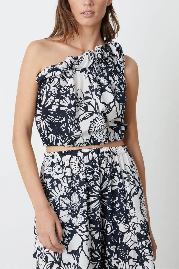 Velvet By Graham & Spencer Camilla Printed One Shoulder Top - Black