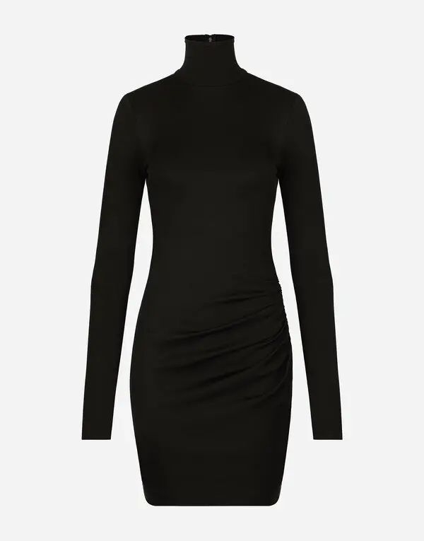 Dolce & Gabbana Short Jersey Milano Rib Dress With Dg Logo