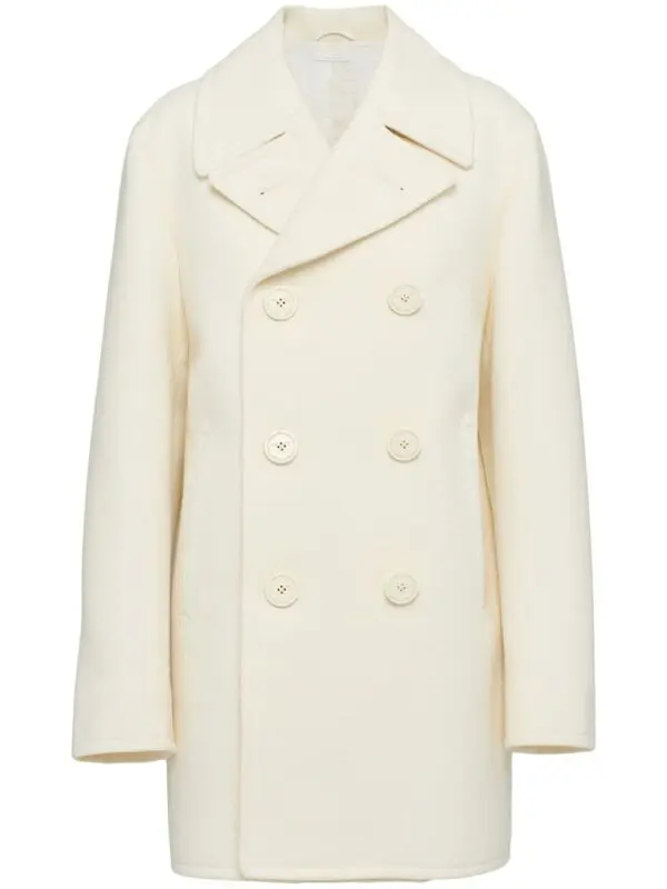 Prada Double-breasted Wool Pea Coat - Neutrals