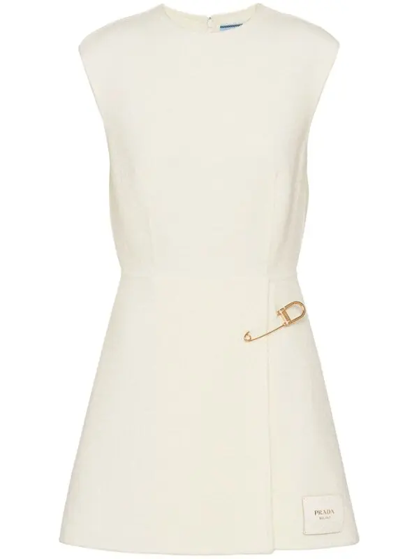 Prada Safety Pin-detail Wool Minidress - White