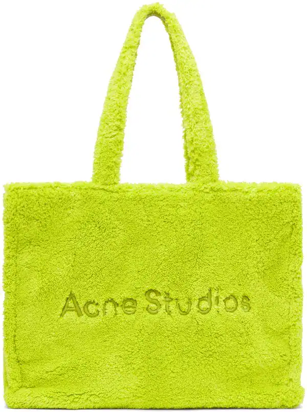 Acne Studios Green Furry Logo Tote - Abe Lime Green | Editorialist
