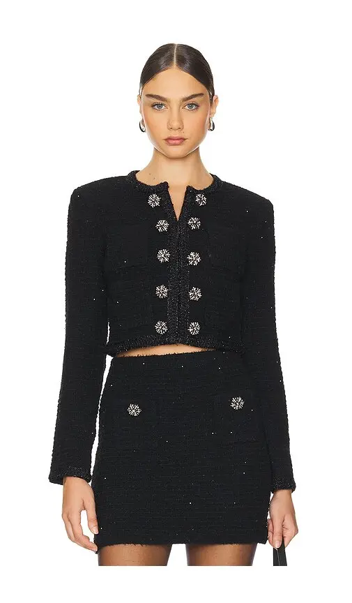 SELF-PORTRAIT Textured Knit Jacket - Black