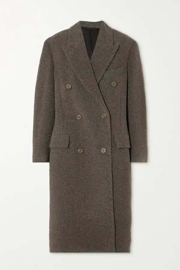 Acne Studios Double-Breasted Wool-Blend Bouclé Coat In Green - 40