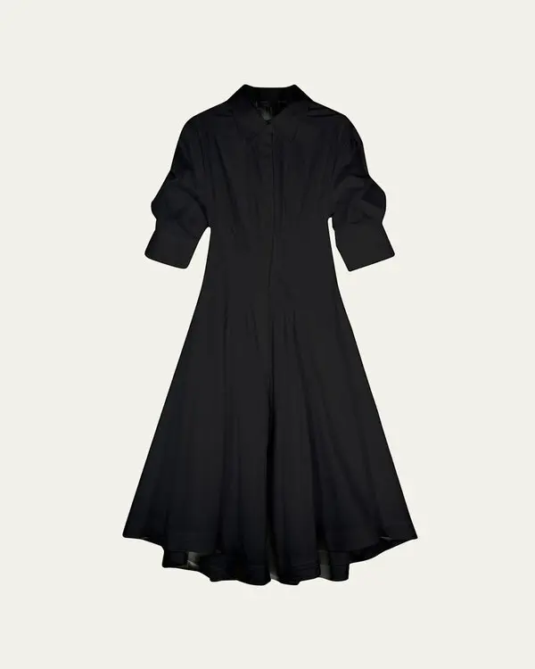Simkhai Jazz Cotton Poplin Pintuck Midi Shirt Dress - Black