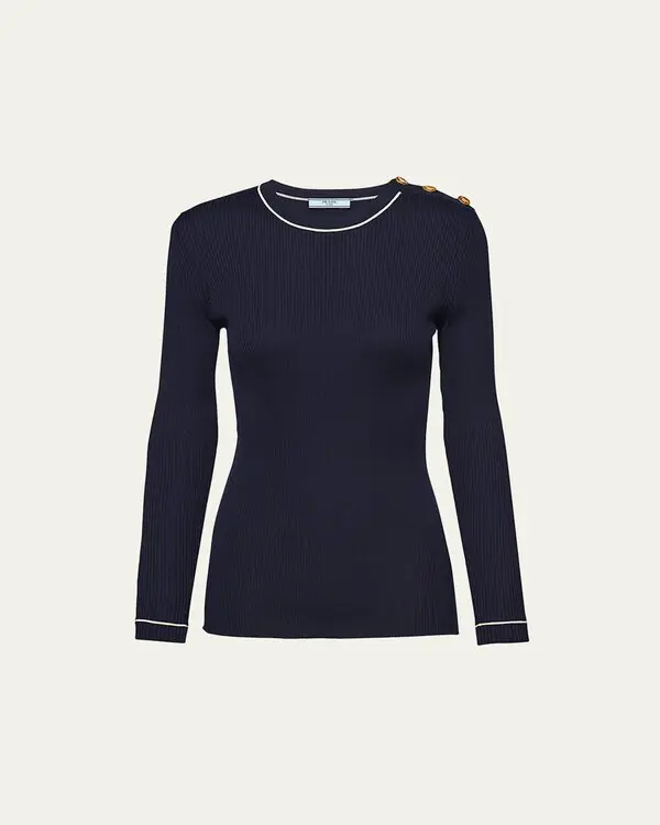 Prada Silk Rib Knit Top - Bleu