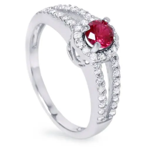 Buy POMPEII3 3/4ct Ruby & Diamond Split Shank Ring 14k White Gold - Red ...