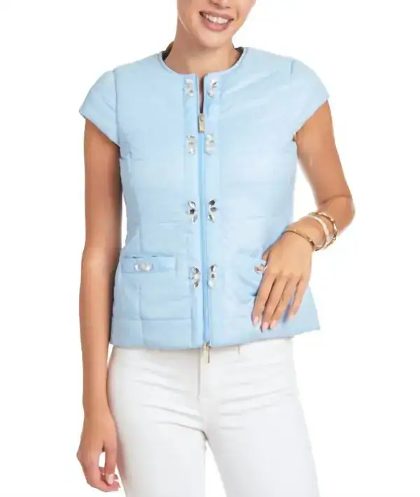 Buy PATTY KIM Victoria Jewel Puffer Jacket In Powder - Blue At 35% Off ...
