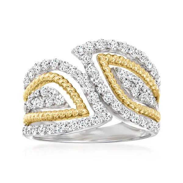 Buy ROSS-SIMONS Diamond Bypass Ring In Sterling With 14kt Yellow Gold ...
