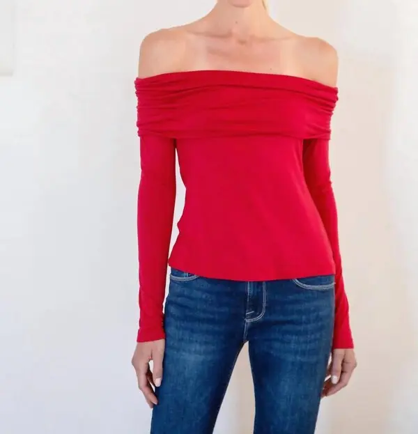 Buy RED HAUTE Fold Off Shoulder Top - Red At 38% Off | Editorialist