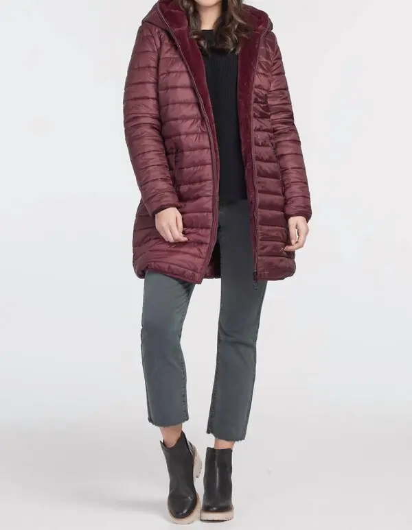 Buy Tribal Reversible Puffer Coat In Dark Berry - Red At 34% Off ...