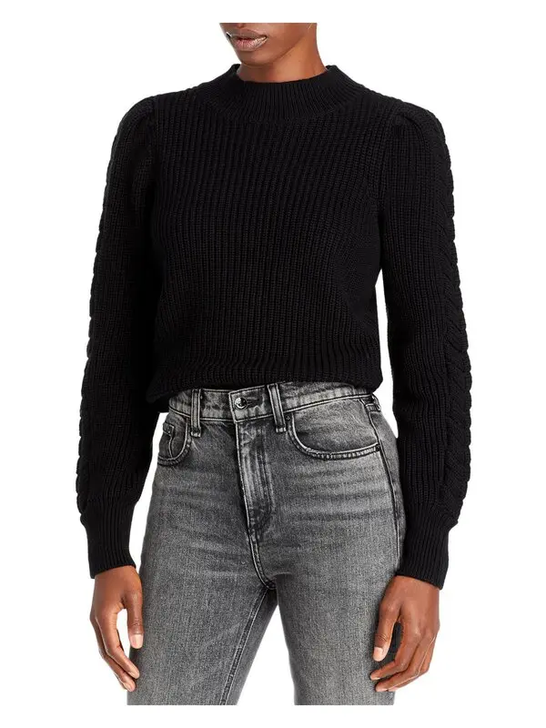 Buy Aqua Cable Knit Puff Sleeve Mock Turtleneck Sweater Black At 71