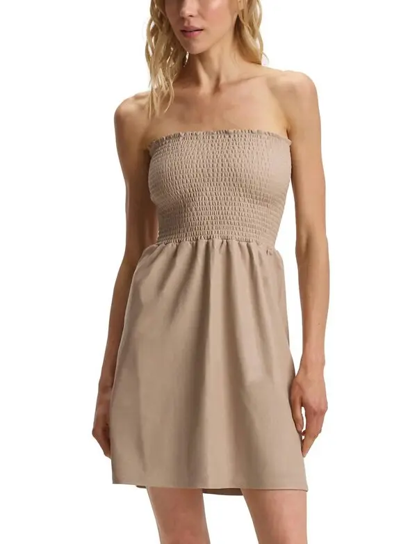 Buy Commando Faux Leather Smocked Dress In Sand - Beige At 35% Off ...