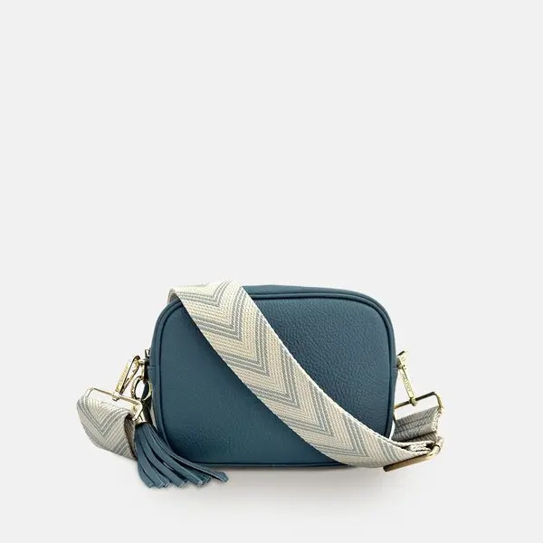 APATCHY LONDON Denim Leather Crossbody Bag With Pale Arrow Strap - Blue ...