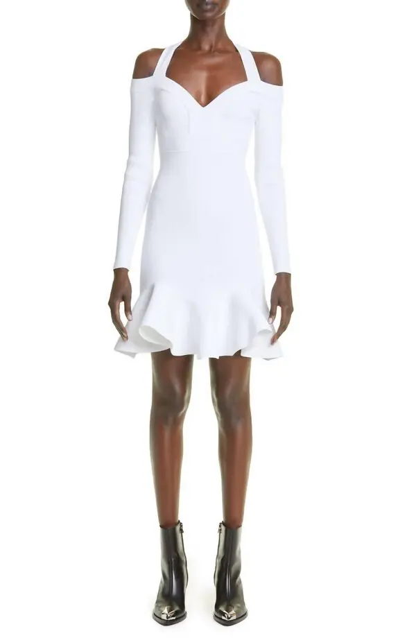 Buy Alexander McQueen Ruffle Rib Mini Dress In Optic - White At 37% Off ...