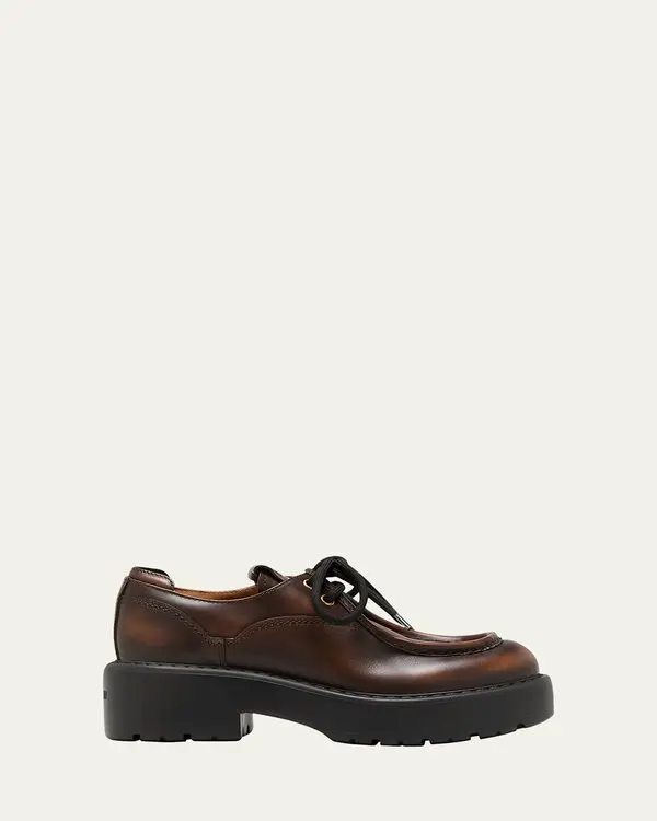 Miu Miu Leather Casual Derby Loafers - Bruciato