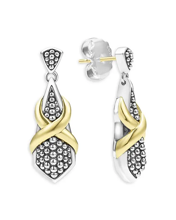 Lagos 18k Yellow Gold & Sterling Silver Embrace X Caviar Bead Drop Earrings - Silver/gold