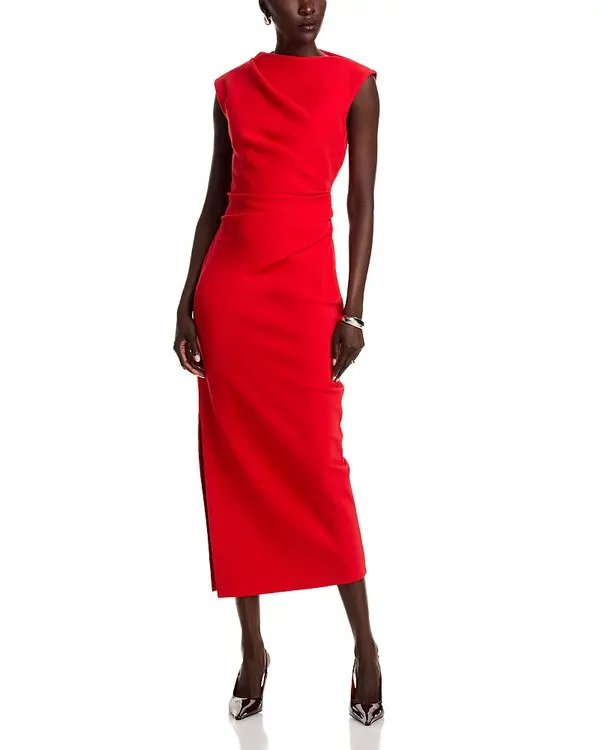 Safiyaa Salena Gathered Column Dress - Scarlet Red