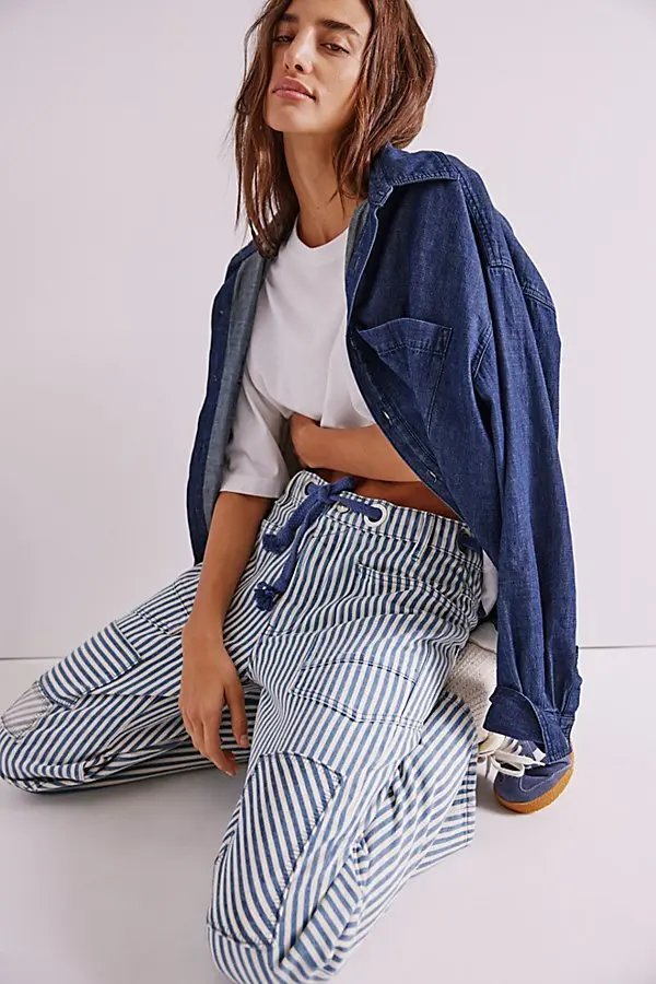Free People We The Free Moxie Railroad Barrel Jeans - Dark Slate
