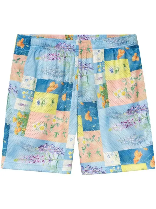 John Elliott Grid-print Shorts - Blue