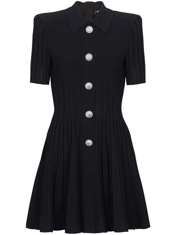 Balmain Flared Ribbed-knit Minidress