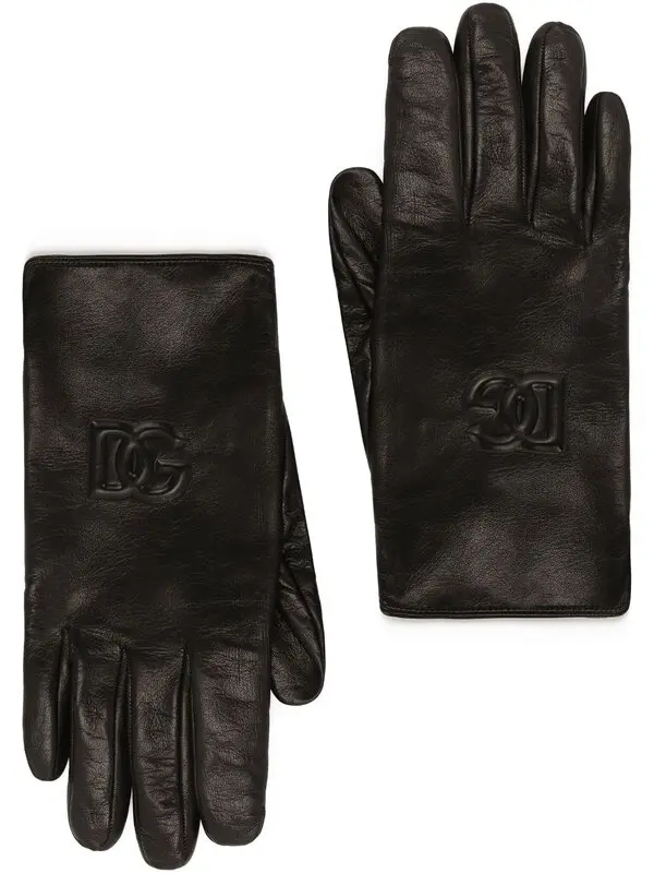 Dolce & Gabbana Dg-logo Embossed Leather Gloves - Black