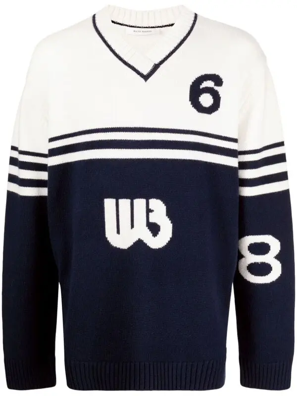 WALES BONNER Two-tone Intarsia-knit Jumper