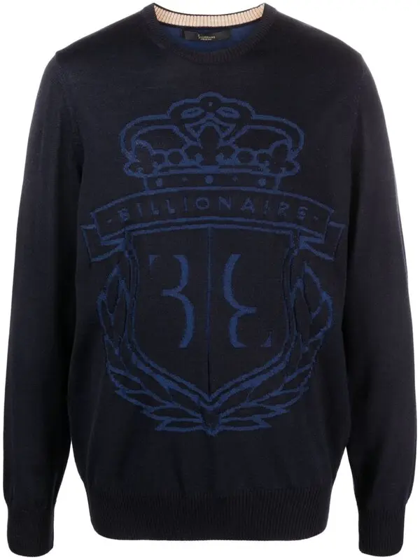 BILLIONAIRE Logo-print Wool Pullover - Blue