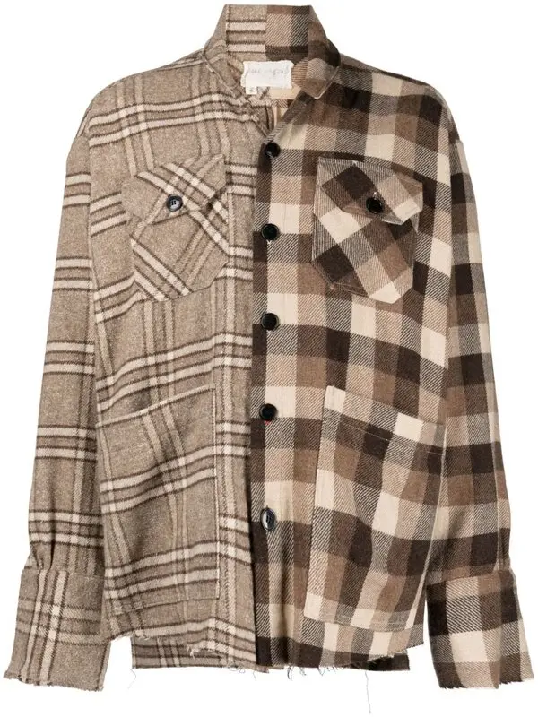 GREG LAUREN Mix-print Long-sleeve Shirt - Brown
