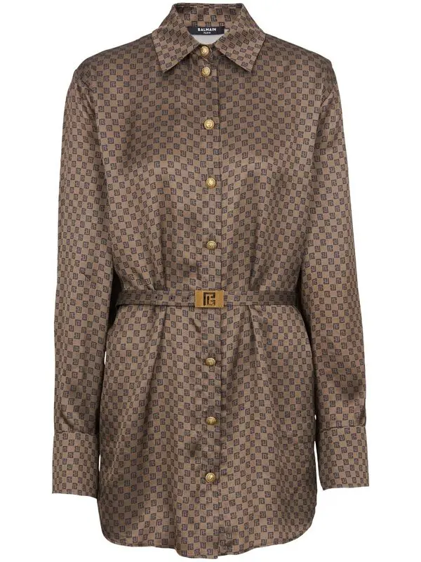 Balmain Monogram-print Silk Shirt