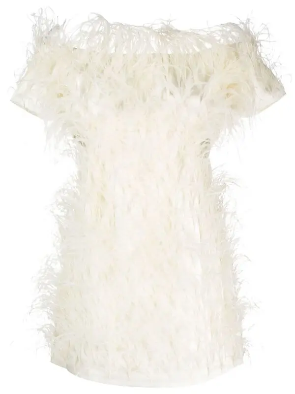 Cult Gaia Feather-detailing Off-shoulder Dress - Neutrals