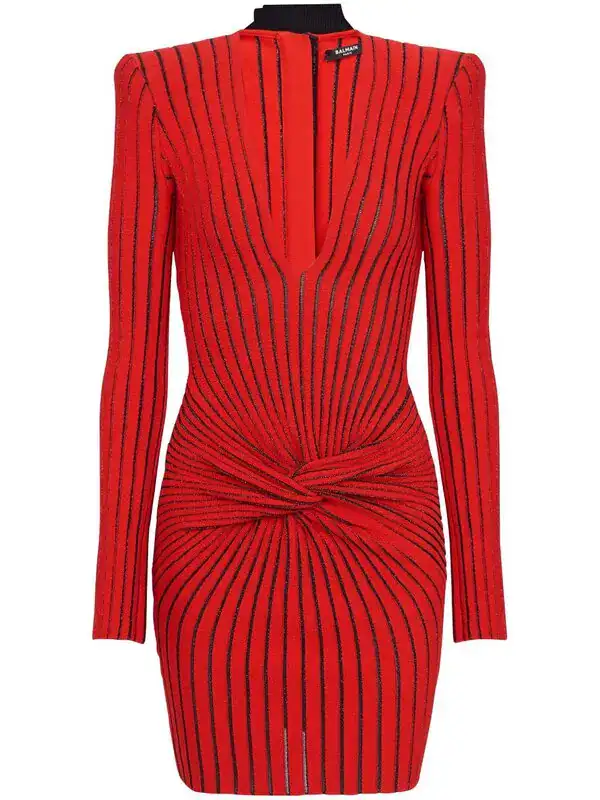 Balmain Ribbed-Knit Mini Dress - Red | Editorialist