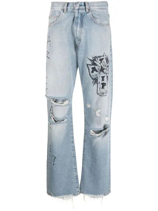 Aries Distressed Wide-leg Jeans