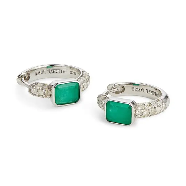 Sheryl Lowe Pavé Diamond Huggie Earrings With Emerald