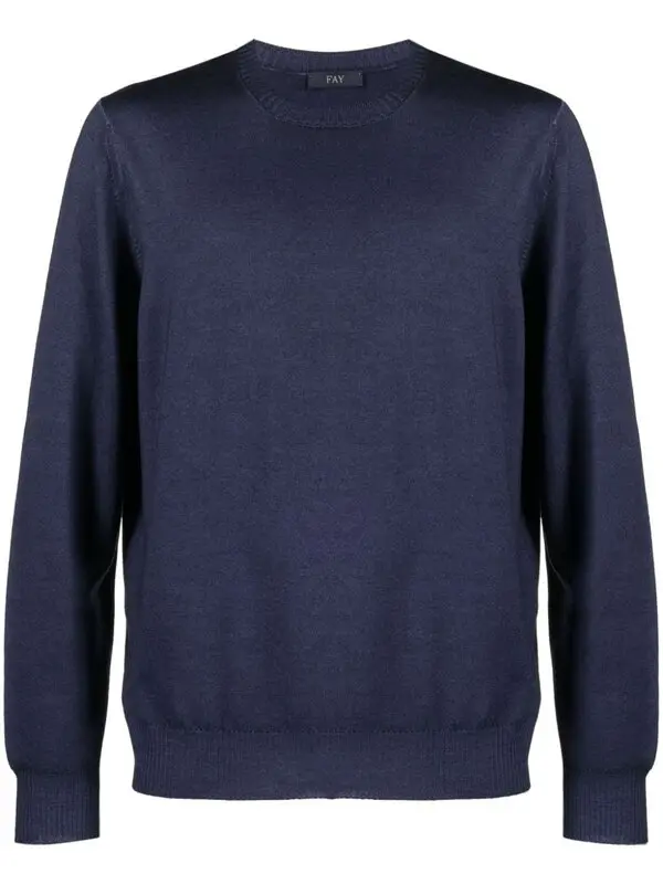 FAY Logo-tag Crew-neck Jumper - Blue