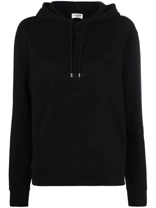 Saint Laurent Logo-print Drawstring Hoodie - Black