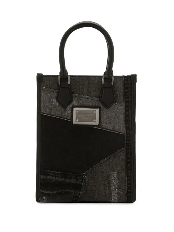 Dolce & Gabbana Logo-plaque Denim Mini Bag - Black