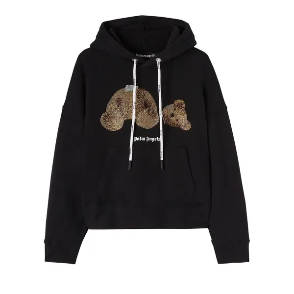 Palm Angels Sequined Bear Hoody - Black