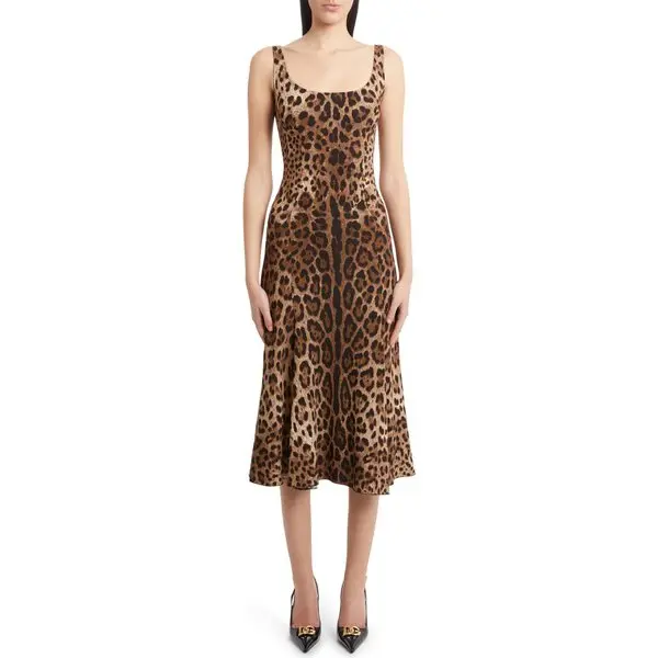 Dolce & Gabbana Leopard Print Cady Fit & Flare Dress - Light Brown Print