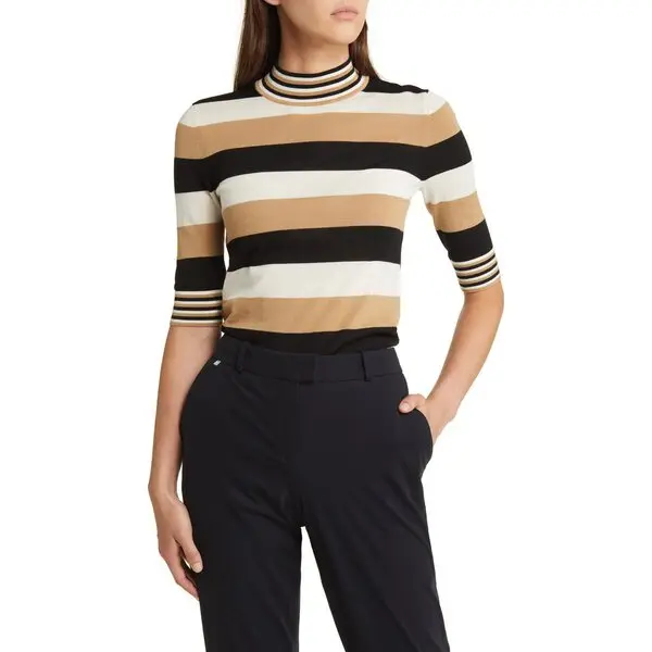 Hugo Boss Fratellina Stripe Wool Mock Neck Sweater