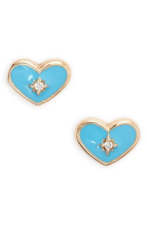 Anzie Enamel And Diamond Heart Stud Earrings