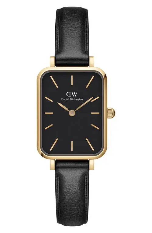 DANIEL WELLINGTON Quadro Pressed Sheffield Leather Strap Watch - Gold/black