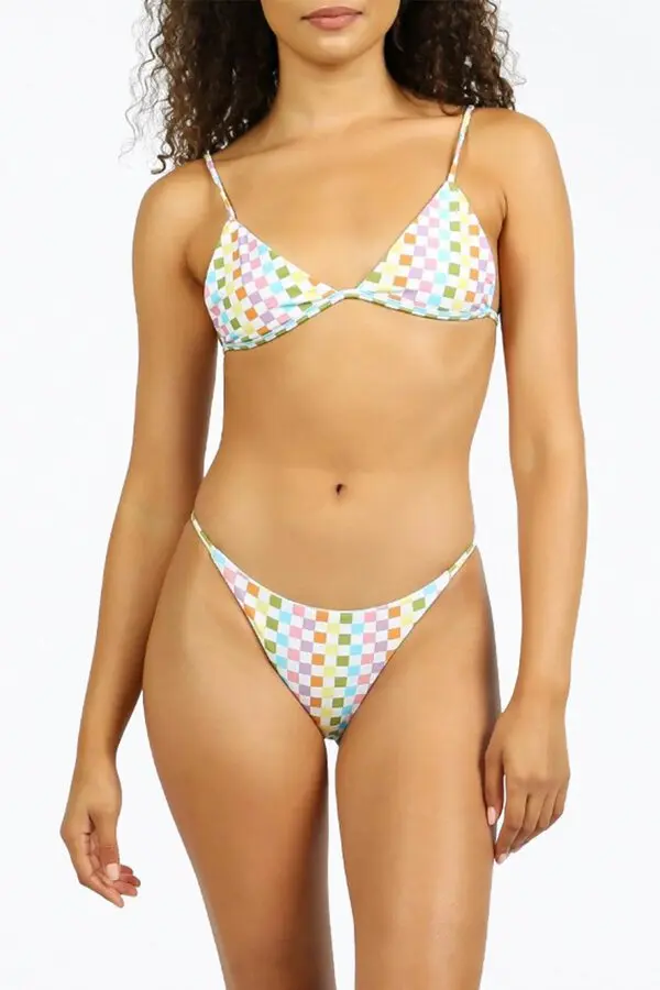 Buy NIRVANIC Hali String Bikini Bottom In Eco Rainbow Check - Multi At 38% Off | Editorialist